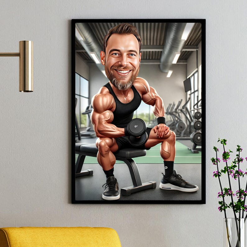 Custom Gym Cartoon Portrait | Personalized Fitness Trainer Caricature ...