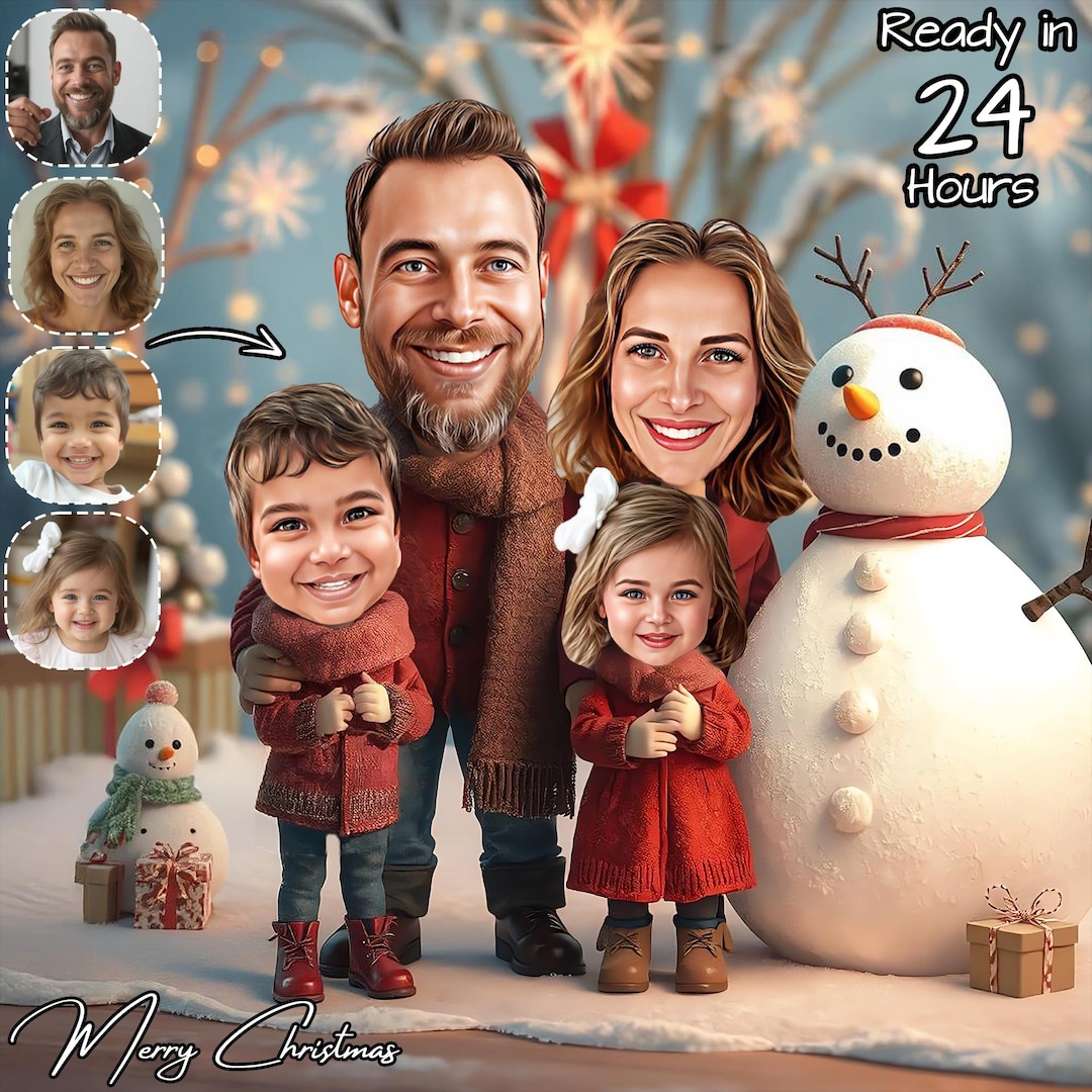 Custom Christmas Family Cartoon Portrait | Family Caricature ...