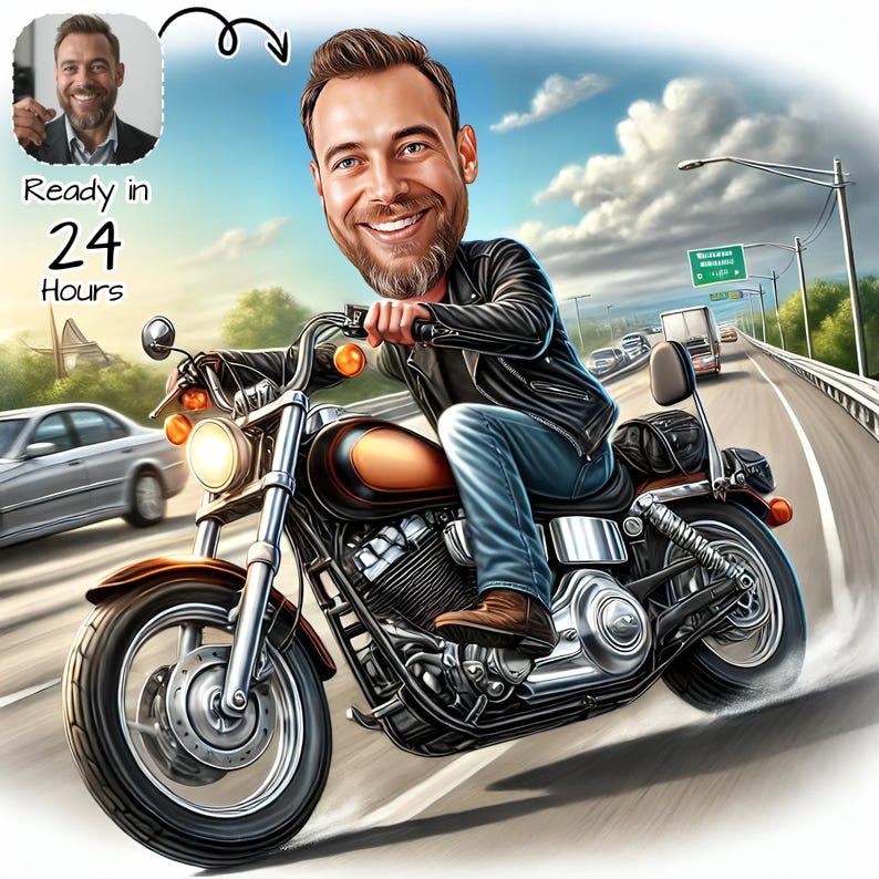 Custom Biker Portrait | Personalized Motorcycle Caricature Drawing ...