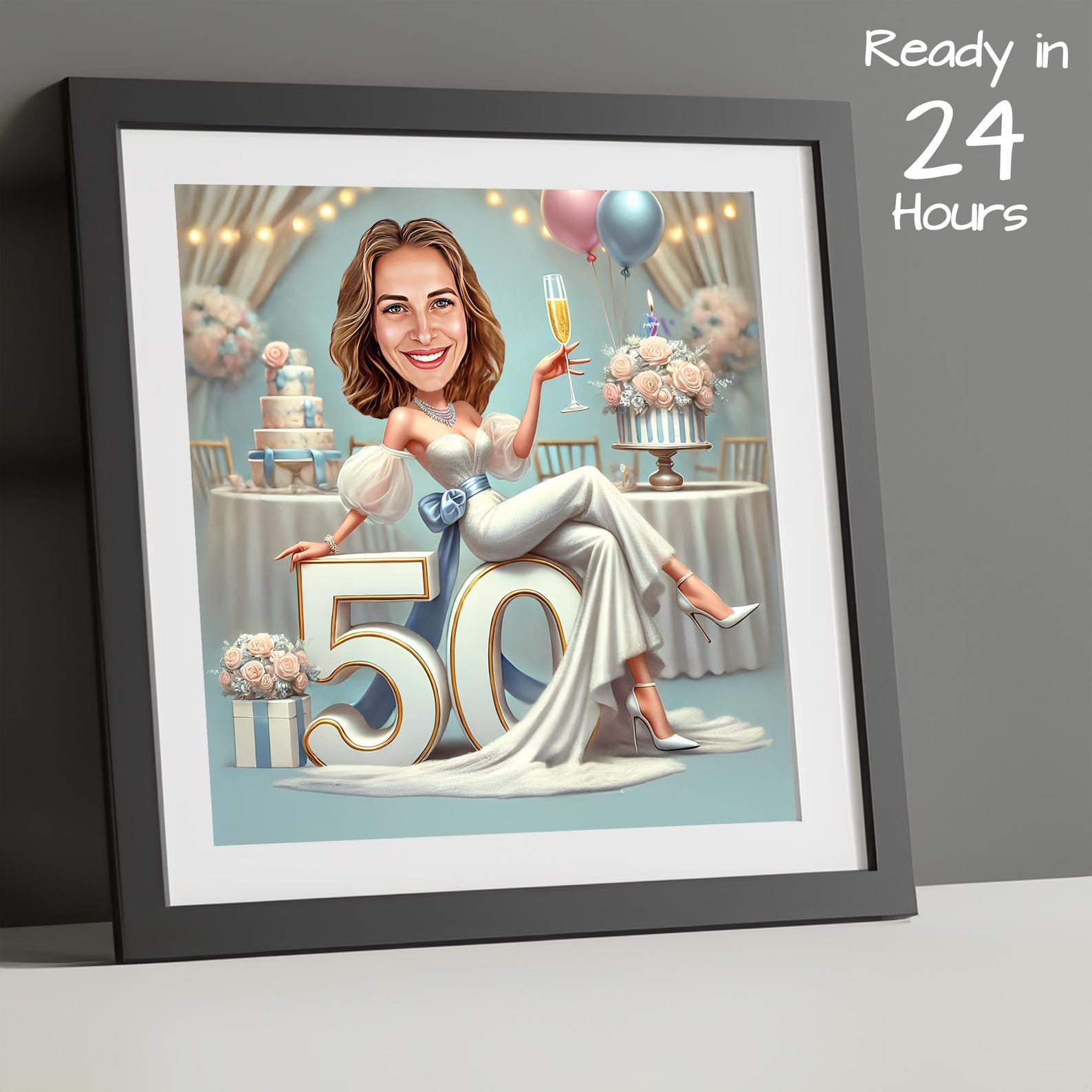 Custom 50th Cartoon Portrait 50th Caricature Personalized Happy ...