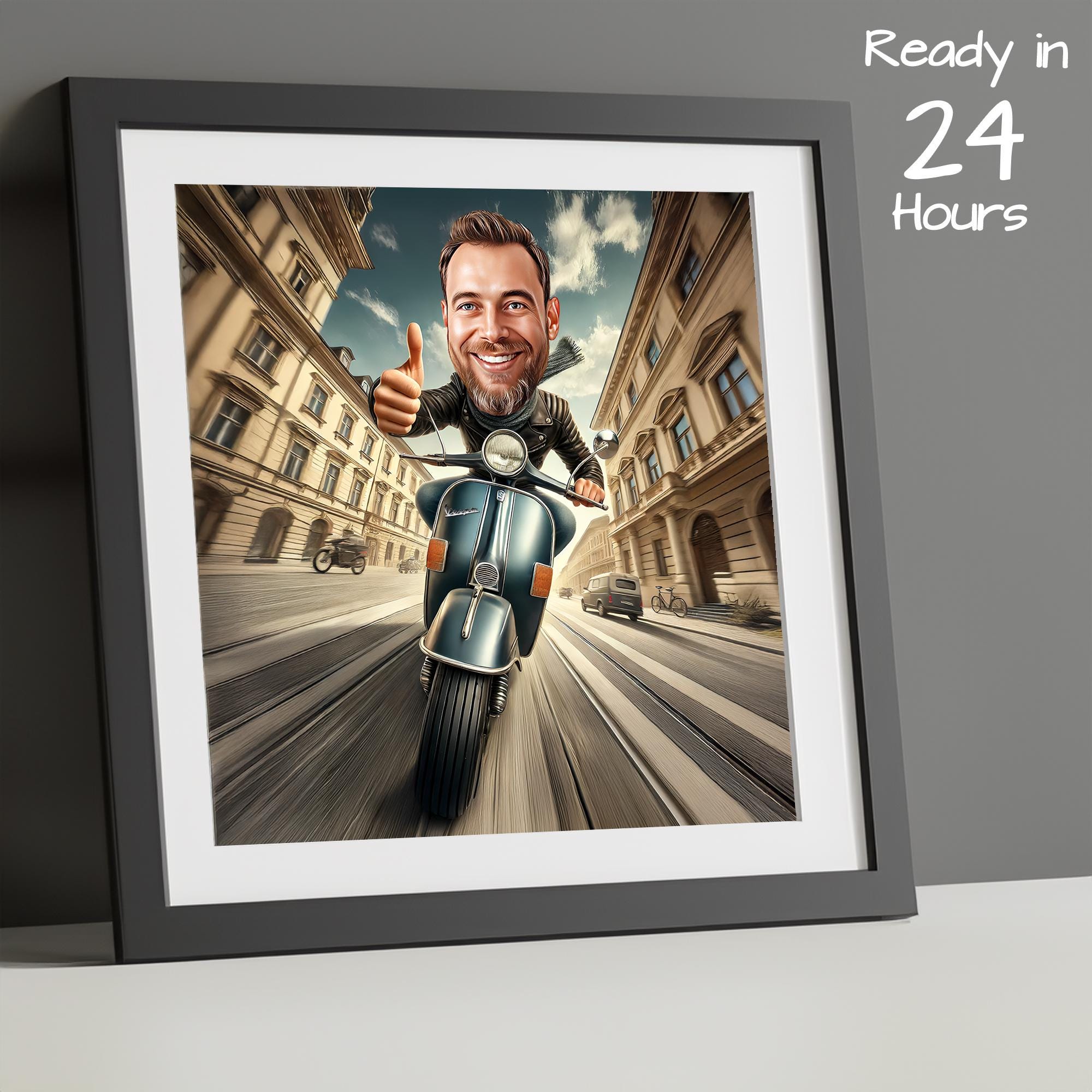 Custom Scooter Cartoon Portrait | Personalised Vespa Caricature Drawing ...