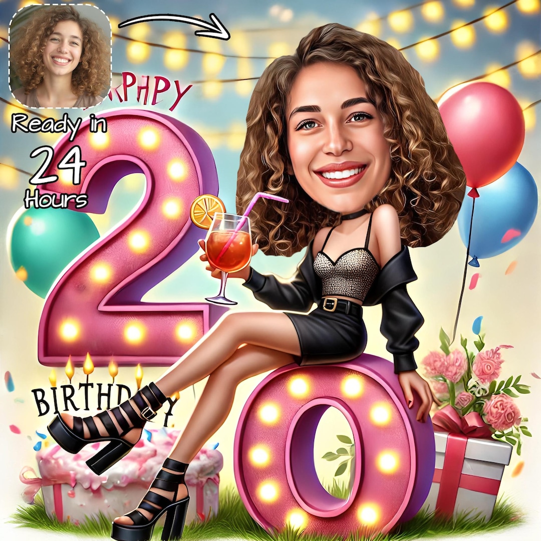 Custom 20th Cartoon Portrait | 20th Caricature | Personalized Happy ...