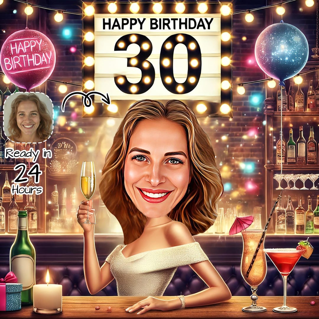 Custom 30th Cartoon Portrait | 30th Caricature | Personalized Happy ...