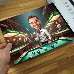 Custom Pool Player Cartoon Portrait | Personalized Billiards Player ...