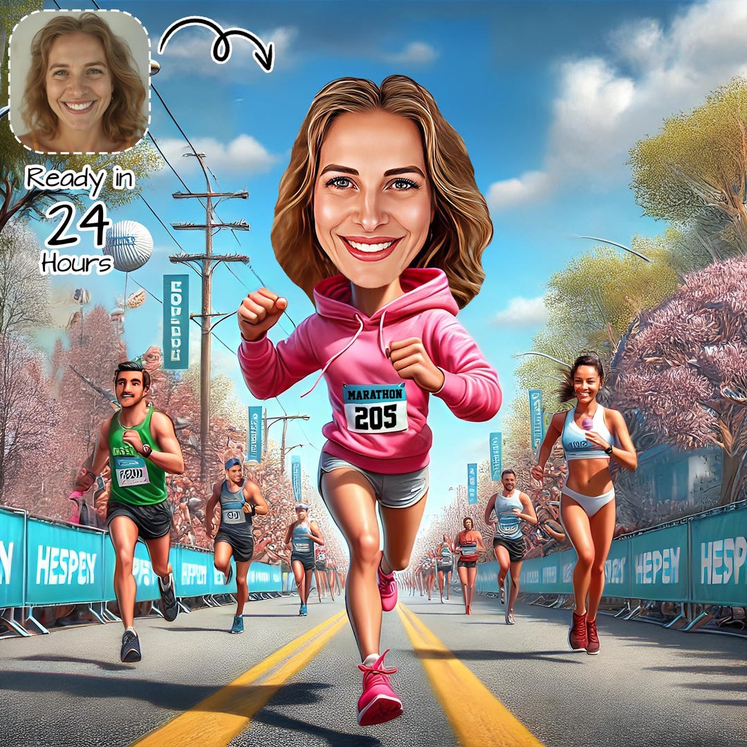Custom Runner Cartoon Portrait | Personalised Runner Caricature ...