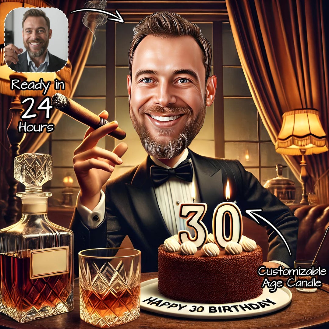 Custom 30th Man Cartoon Portrait | 30th Birthday Caricature | Birthday ...