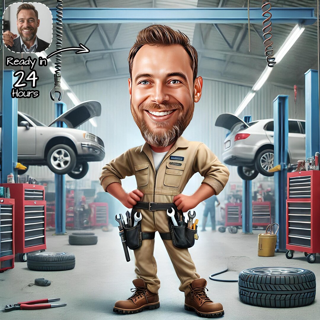 Custom Caricature of a Male Mechanic | Mechanic Cartoon | Personalized ...