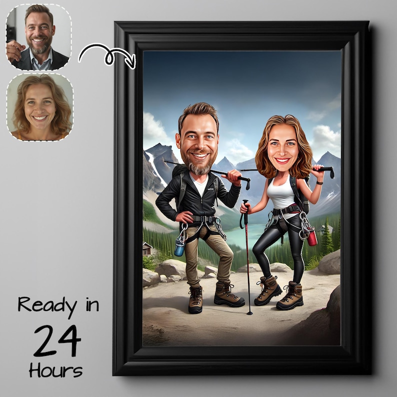 Custom Hiking Caricature | Hiking Portrait | Gift for Hiking | Funny ...