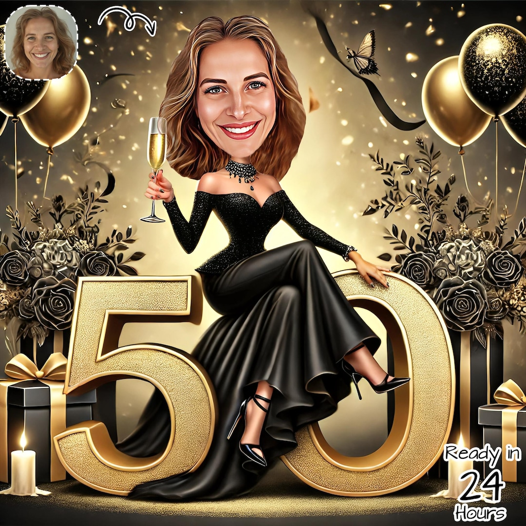 Custom 50th Cartoon Portrait | 50th Caricature | Personalized Happy ...