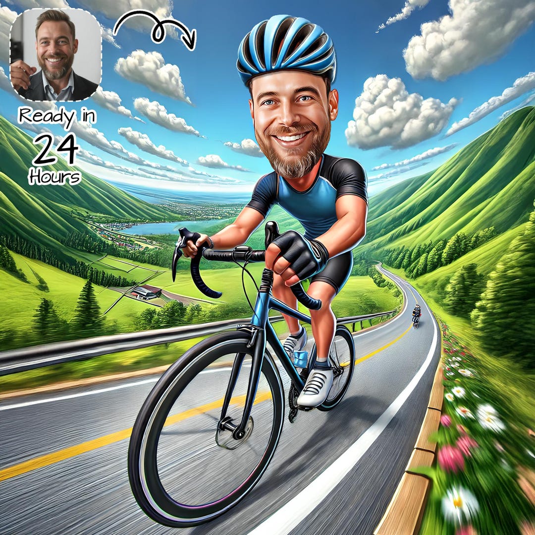 Custom Cycling Cartoon Portrait | Custom Bicycle Cartoon | Personalized ...