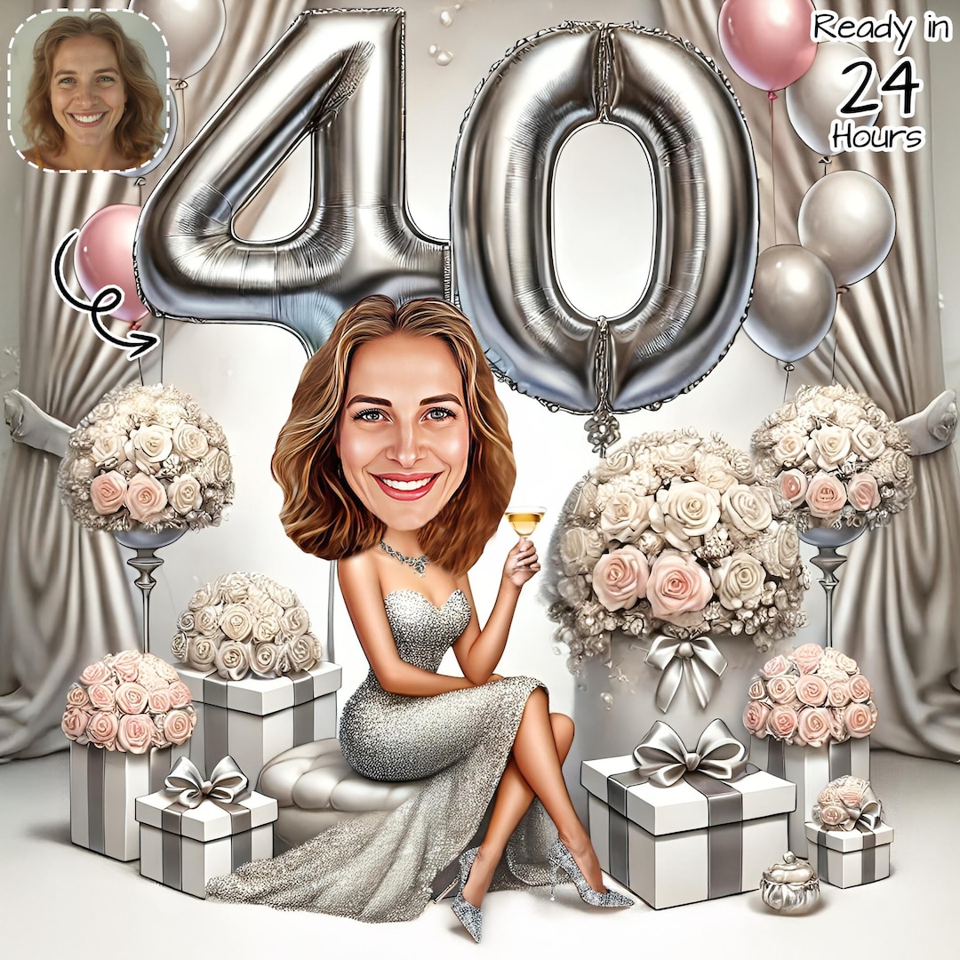 Custom 40th Cartoon Portrait | 40th Caricature | Personalized Happy ...