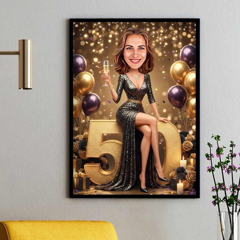 Custom 50th Cartoon Portrait | 50th Caricature | Personalized Happy ...