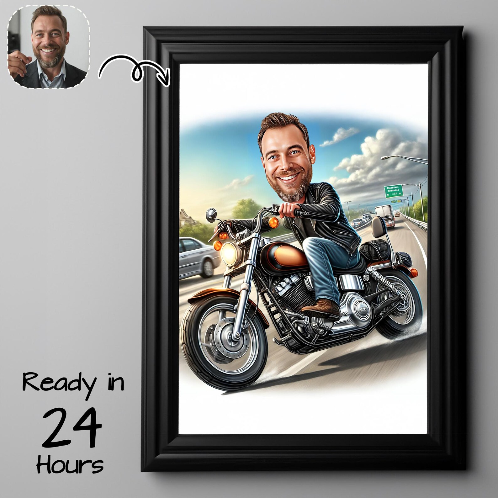Custom Biker Portrait | Personalized Motorcycle Caricature Drawing ...