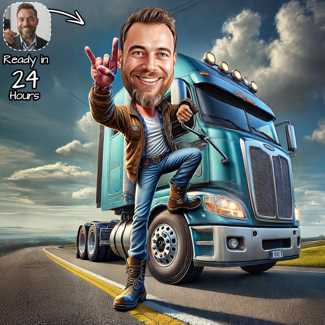 Custom Truck Driver Cartoon Portrait | Personalized Truck Driver ...