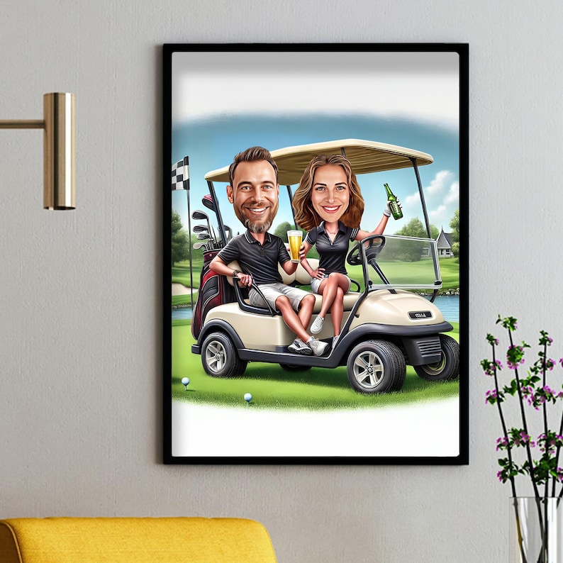 Custom Golf Couple Portrait | Personalized Golfer Caricature | Gift for ...
