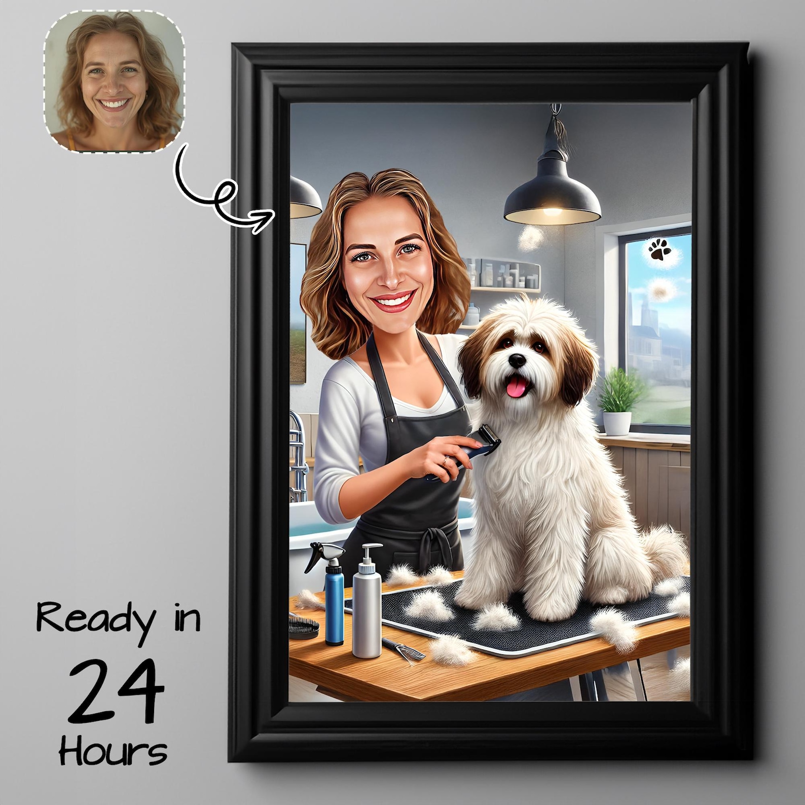 Custom Dog Groomer Cartoon Portrait Personalized Goomer Caricature ...