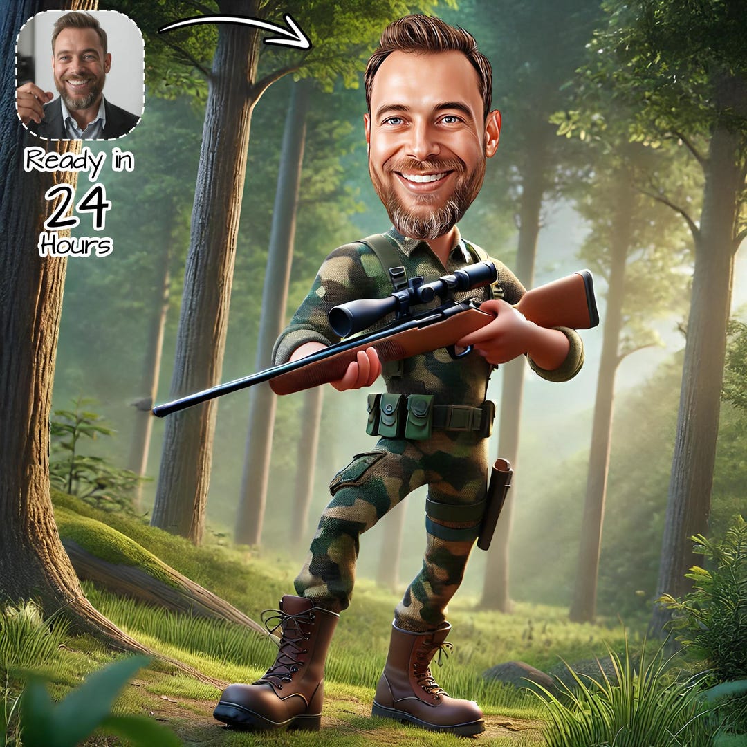 Custom Hunter Cartoon Portrait | Personalized Hunter Caricature Drawing ...