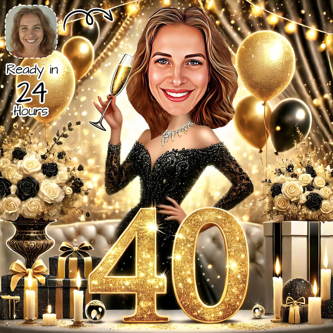 Custom 40th Cartoon Portrait | 40th Caricature | Personalized Happy ...