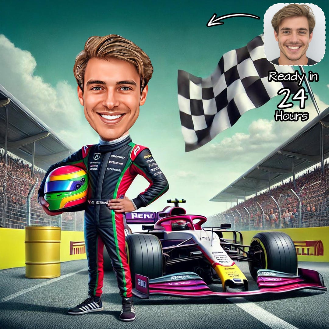 Custom Formula 1 Cartoon Portrait | Personalized Formula 1 Caricature ...