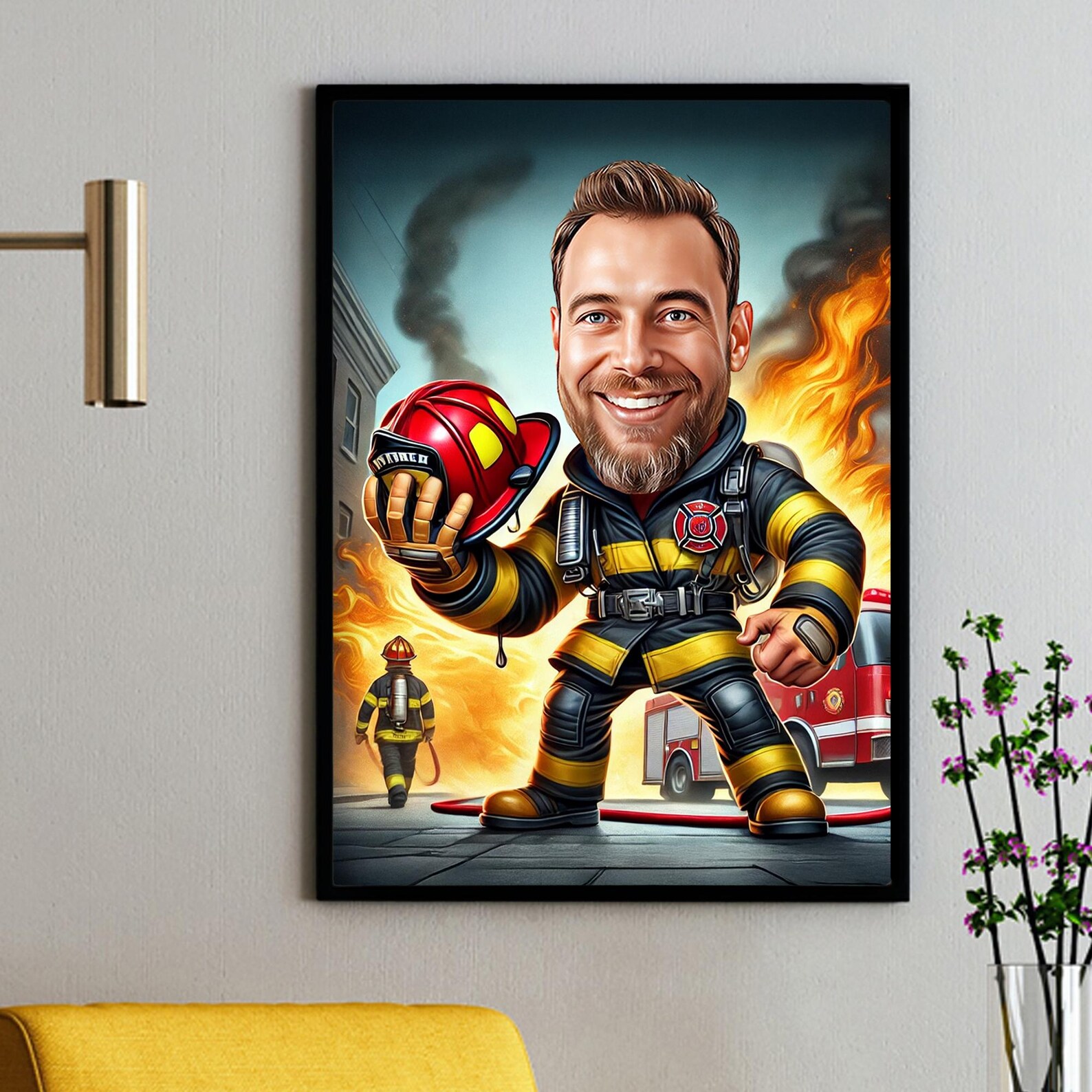 Custom Firefighter Cartoon Portrait | Dad Gift | Son Gift | Firefighter ...