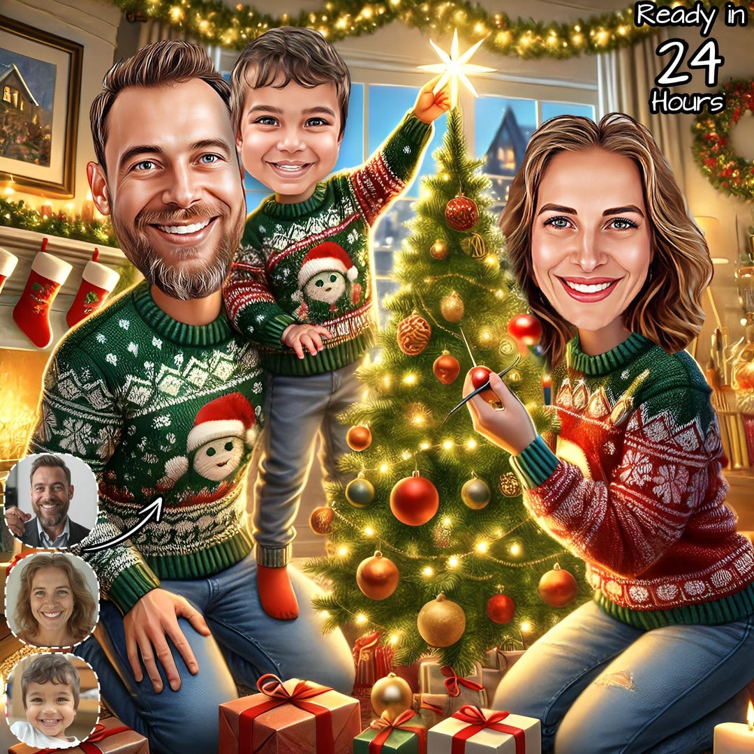 Custom Christmas Family Cartoon Portrait | Family Caricature ...