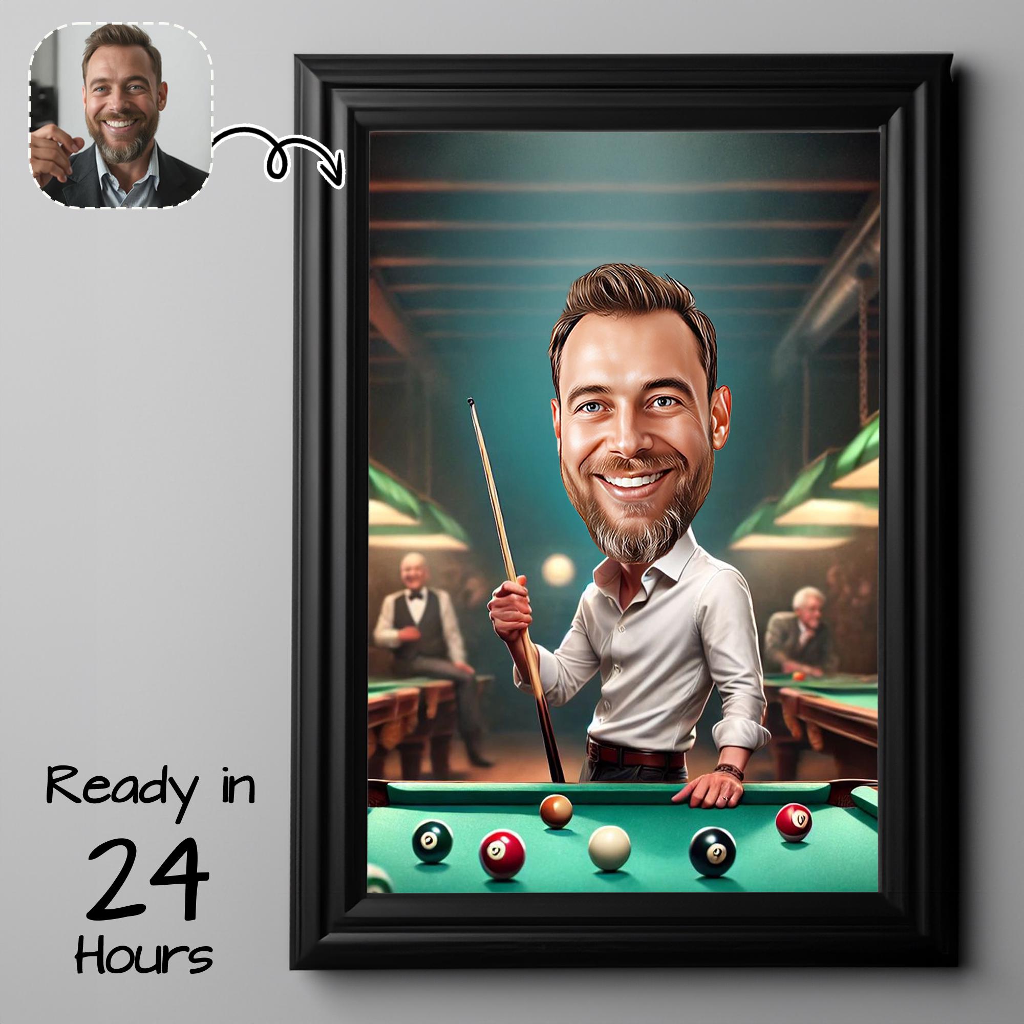 Custom Pool Player Cartoon Portrait | Personalized Billiards Player ...