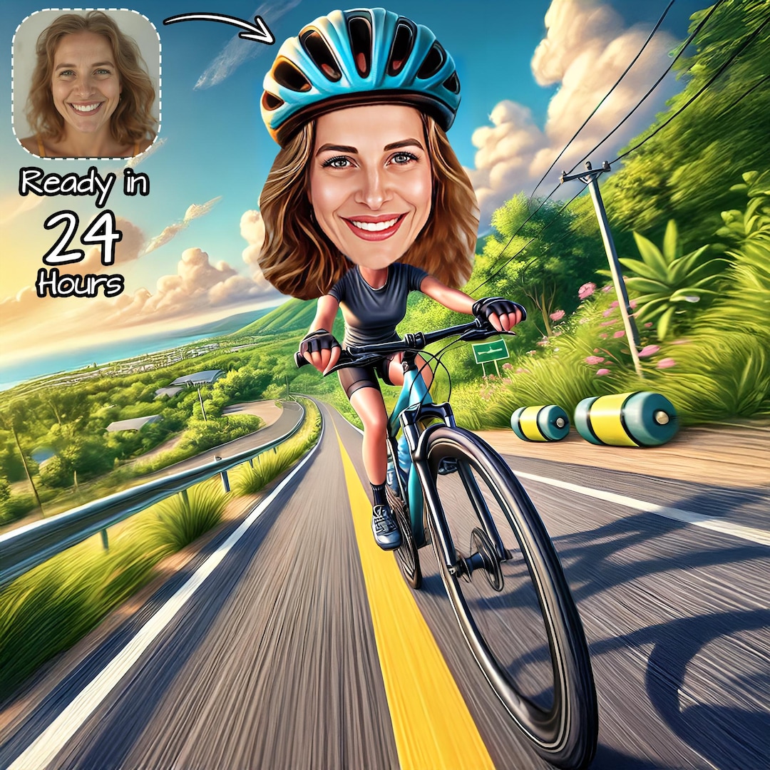 Custom Cycling Cartoon Portrait | Custom Bicycle Cartoon | Personalized ...