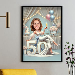 Custom 50th Cartoon Portrait | 50th Caricature | Personalized Happy ...