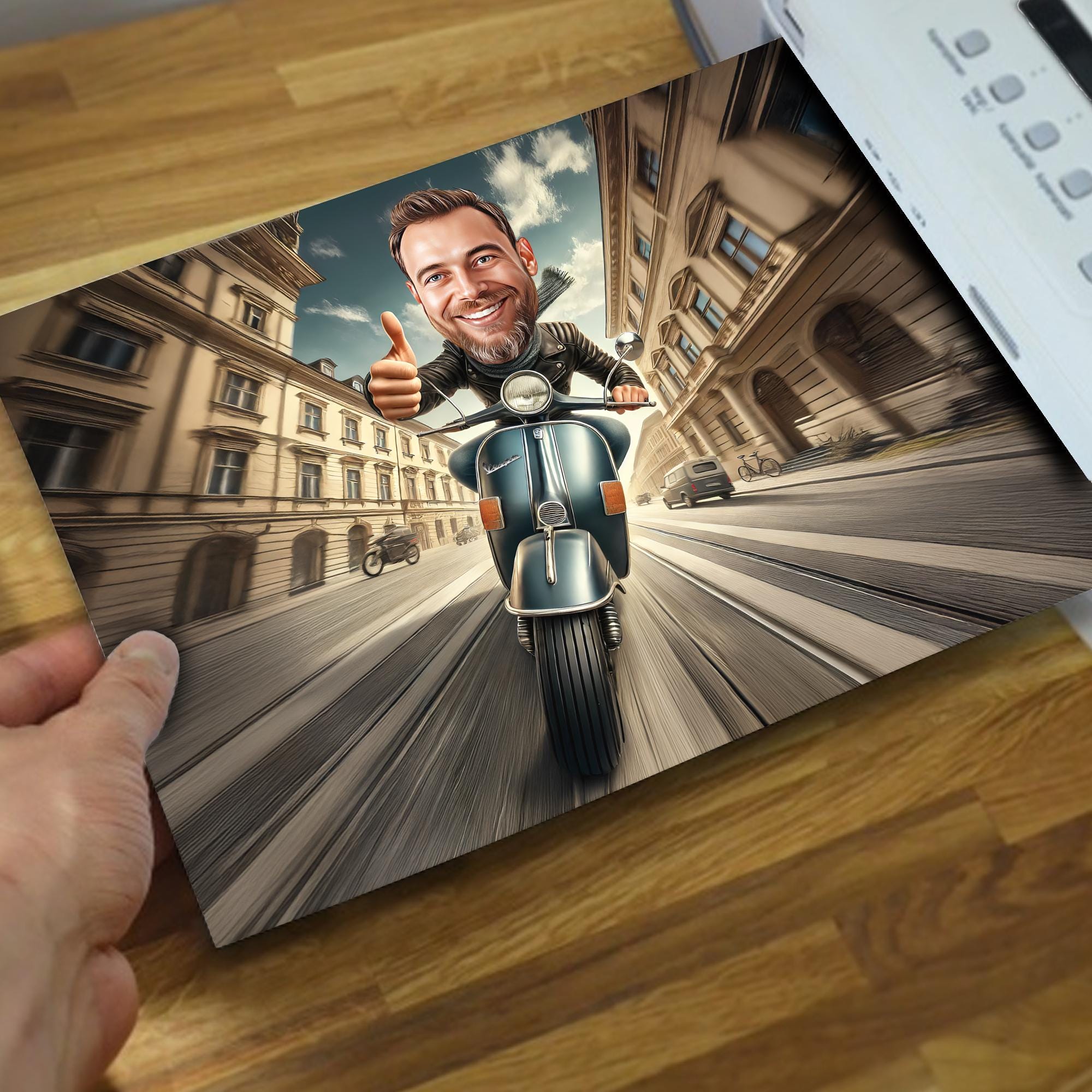 Custom Scooter Cartoon Portrait | Personalised Vespa Caricature Drawing ...