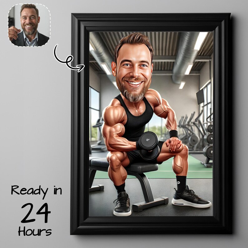 Custom Gym Cartoon Portrait | Personalized Fitness Trainer Caricature ...