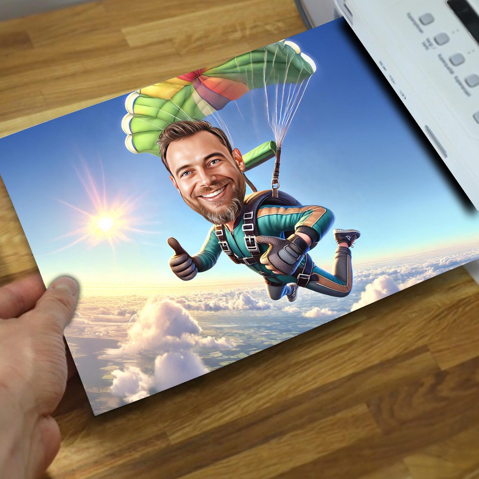 Custom Skydiver Cartoon Portrait | Personalized Skydiver Caricature ...