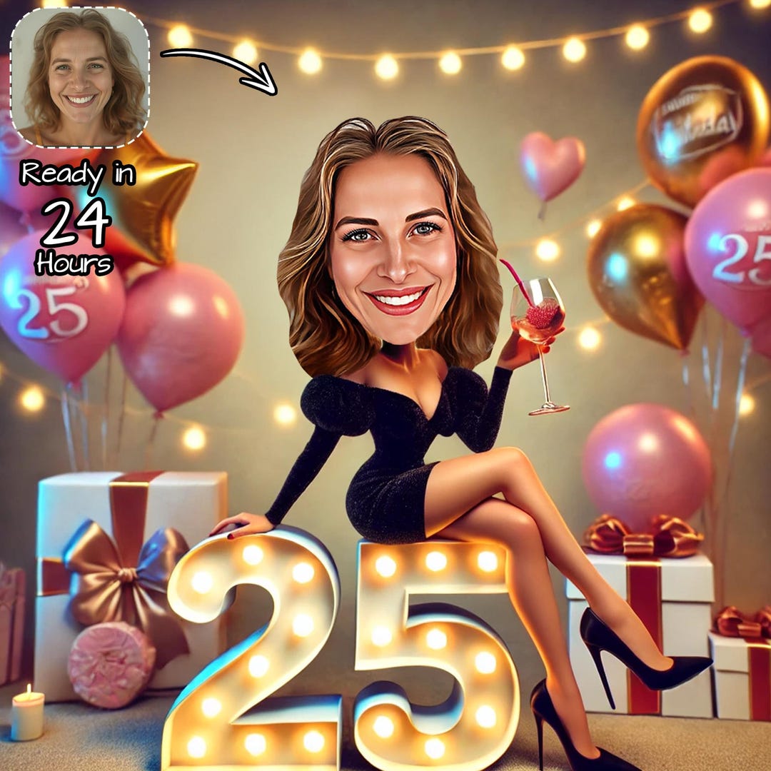Custom 25th Cartoon Portrait | 25th Caricature | Personalized Happy ...
