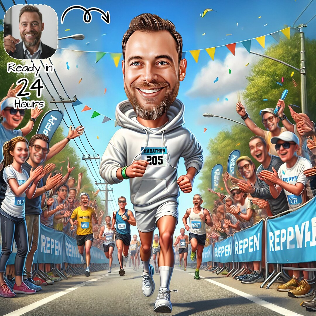 Custom Runner Cartoon Portrait | Personalised Runner Caricature ...