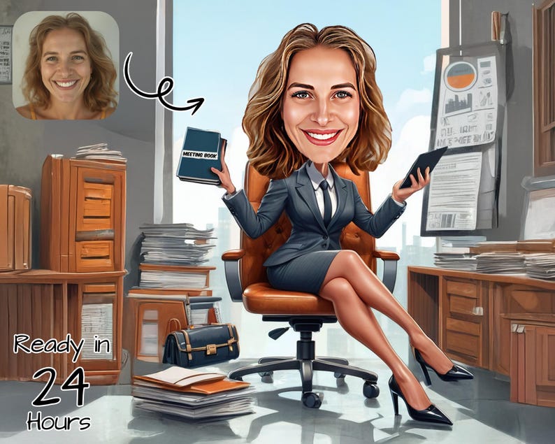 Custom Female Boss Cartoon Portrait Female Boss Caricature Gift for ...