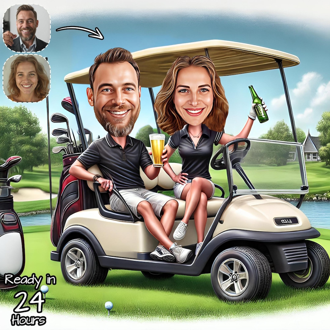 Custom Golf Couple Portrait | Personalized Golfer Caricature | Gift for ...