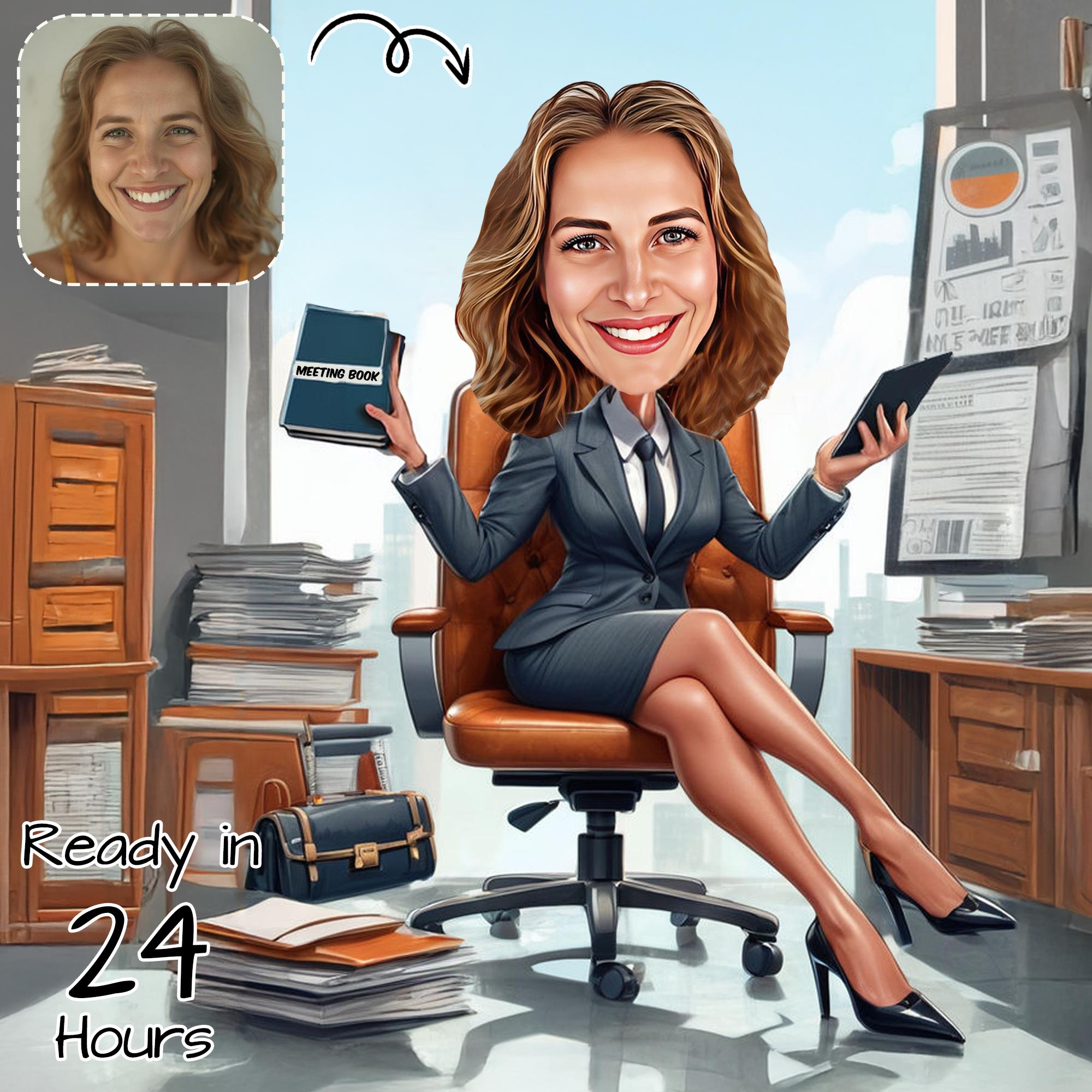 Custom Female Boss Cartoon Portrait Female Boss Caricature Gift for ...