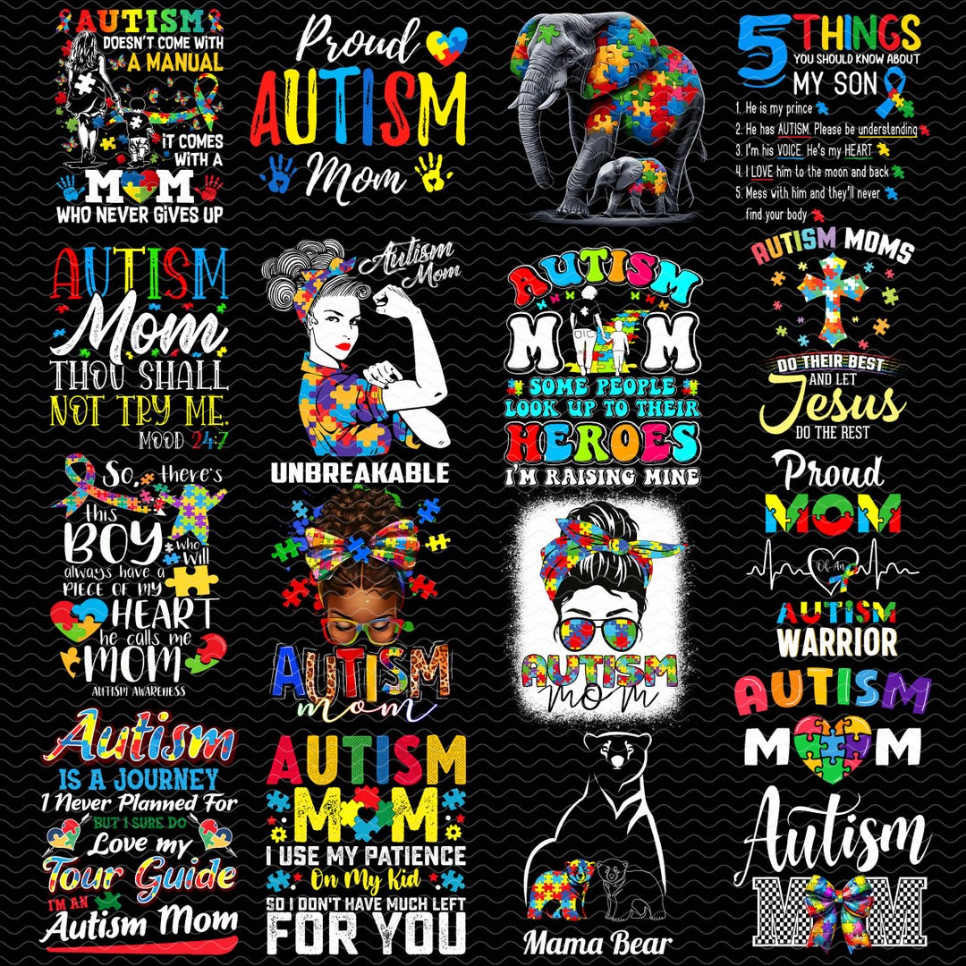 Autism Mom PNG Bundle, Varsity, Heart, Autism Mama, Like A Normal Mom ...