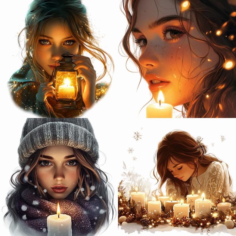 Candlelight Glow Girls Clipart | Christmas Candle Portraits | Warm Soft ...