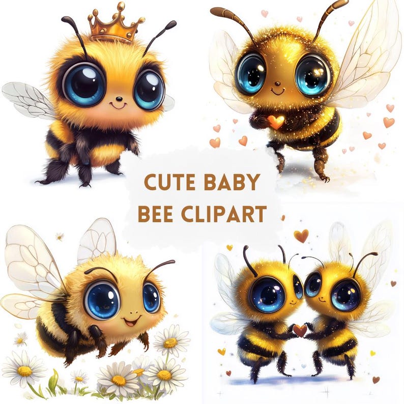 Baby Bee Clipart – 43 Watercolor Bumblebee Illustrations (digital ...