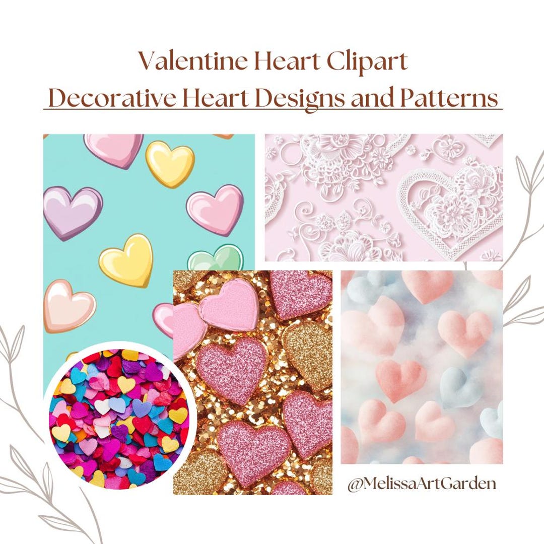 Valentine Heart Clipart PNG Set: Decorative Designs (digital Download ...
