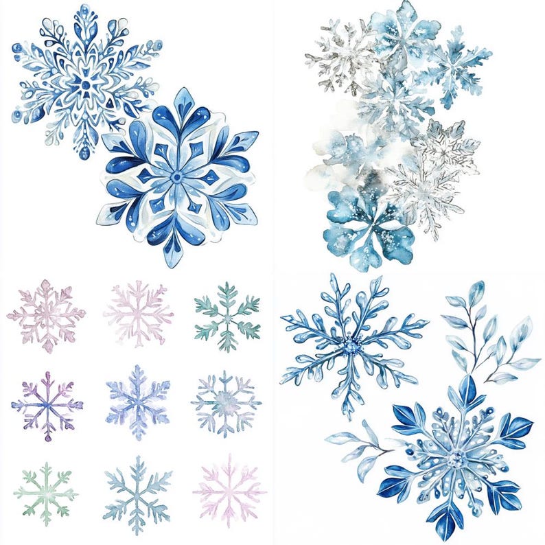 58 PNG Watercolor Snowflakes Clipart – 58 Hand-painted Snowflakes ...