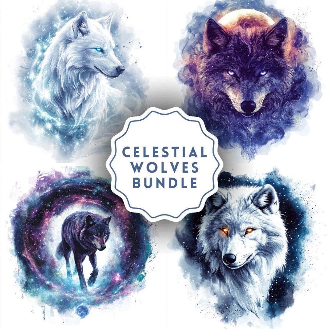 Celestial Wolves Clipart: Mystical Starborn PNG Designs (digital ...