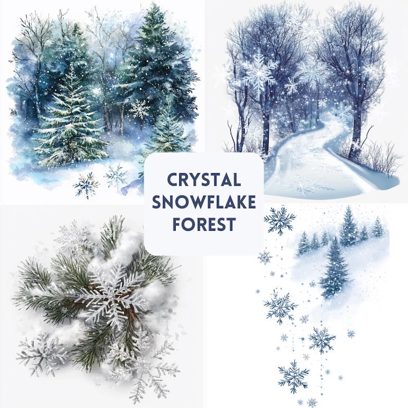 Crystal Snowflake Forest Clipart | Magical Winter Wonderland PNG ...