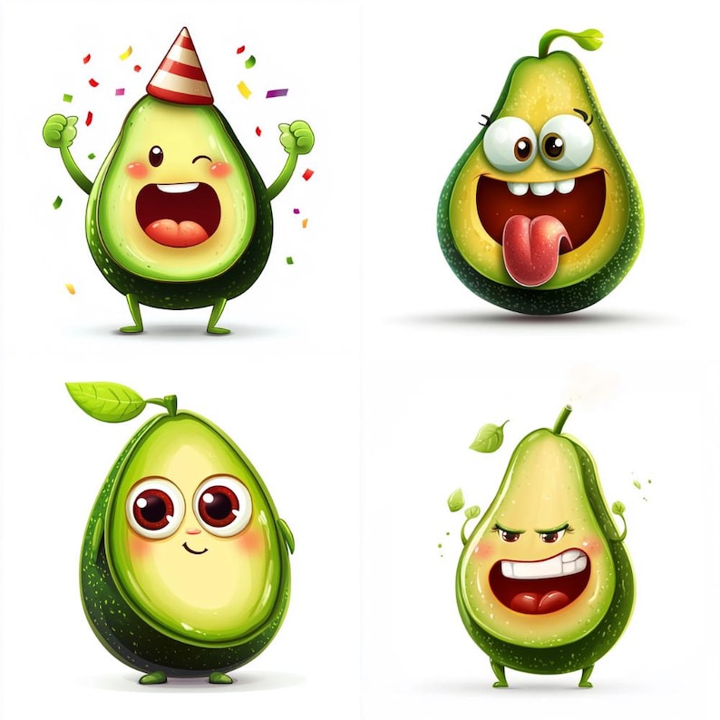 Kawaii Avocado Clipart – Funny PNG Expressions (digital Download) - Etsy
