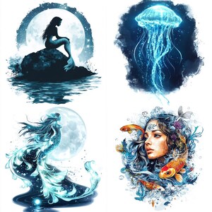 Mystical Water Spirits Clipart: Mermaids & Elementals (PNG Digital ...