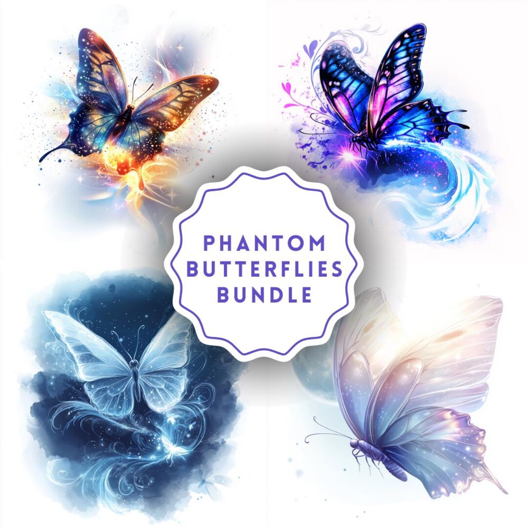 Glowing Phantom Butterflies Clipart: 54 PNG Graphics (digital Download ...