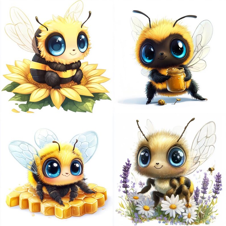 Baby Bee Clipart – 43 Watercolor Bumblebee Illustrations (digital ...