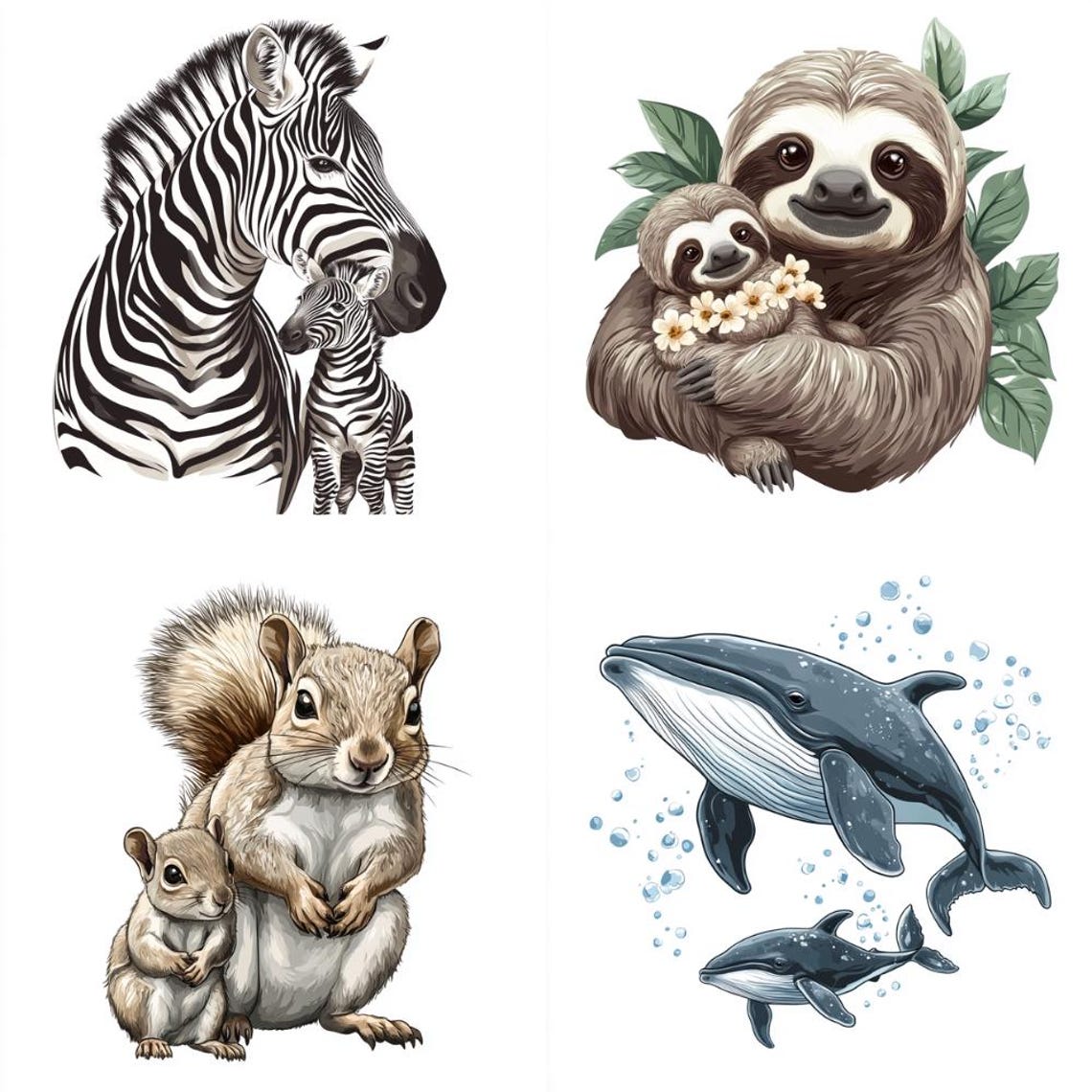 Animal Moms and Babies Clipart - 36 PNG Graphics (digital Download) - Etsy
