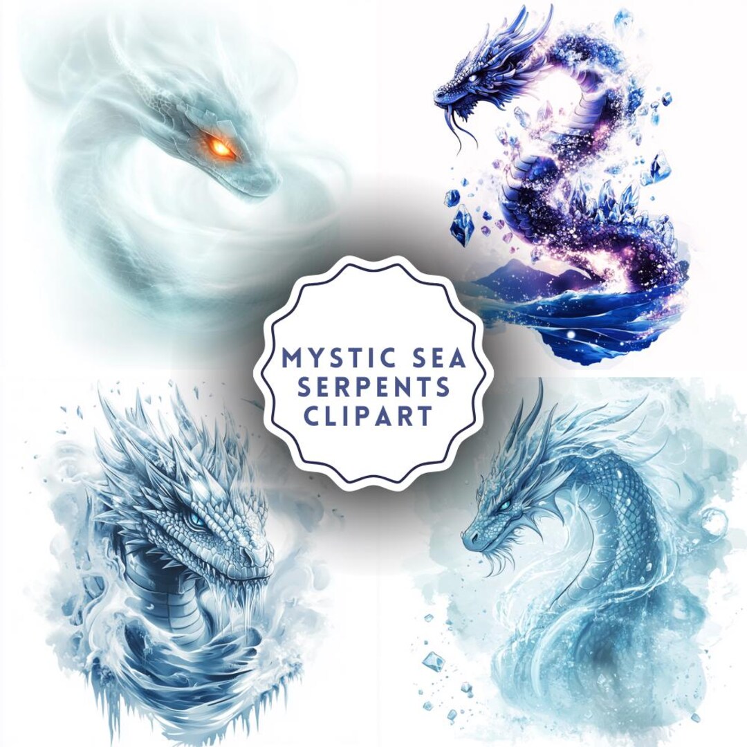 Mystic Sea Serpents Clipart: Crystal Ocean Dragons, Snakes (PNG Digital ...