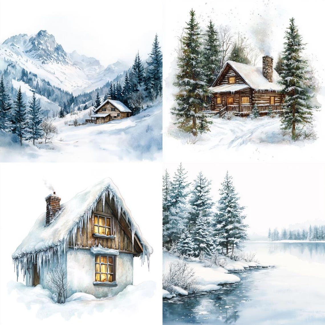 Cozy Winter Scenes Clipart Snow-covered Cottages and Serene Winter ...
